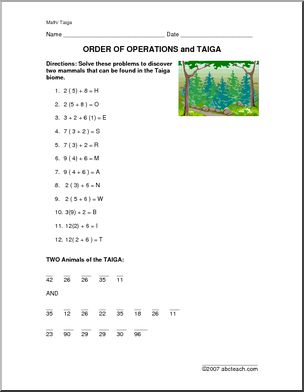 Worksheet: Equations and Taiga (upper elem) – Abcteach