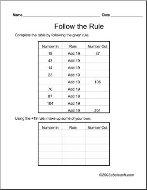 Worksheet: Follow the Rule 2 (add 19) – Abcteach