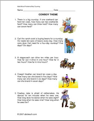 Word Problems: Cowboy Skip Counting (elem) – Abcteach