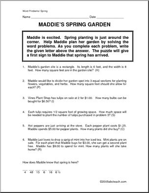 Word Problems: Spring Garden (elementary) – Abcteach
