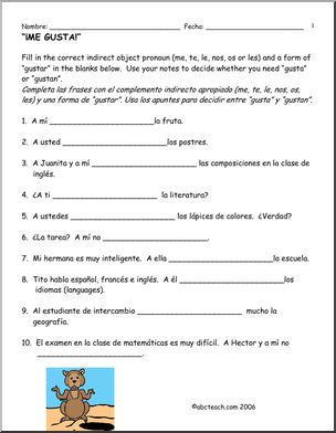 Spanish: Spanish 1 – Los Pronombres Sujeto (secundaria) – Abcteach