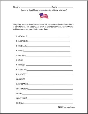 Spanish: DÃŒa de los caÃŒdos y veteranos/Memorial Day (elementaria ...