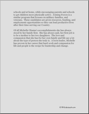 Reading Comprehension: Michelle Obama – Abcteach