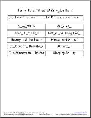 Fairy Tale Titles (medium strips) Word Wall – Abcteach