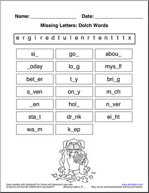 Third Grade Level Set 1′ Dolch Activity Pages – Abcteach