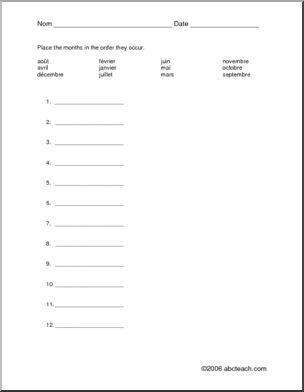 French: Day/Month Calendar Exercise – Abcteach