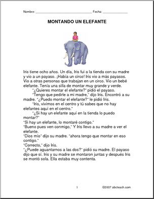 Spanish: ComprensiÃ›n de lectura – “Montando un elefante” (elementaria ...