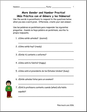 Spanish: Spanish 1 – PrÂ·ctica de gÃˆnero y nË™mero de sustantivos 1 ...