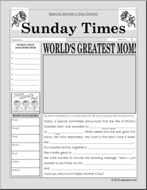 Writing Prompt: Mother’s Day Newspaper – Abcteach