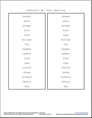 Fantastic Mr. Fox Vocabulary (elem) Spelling – Abcteach
