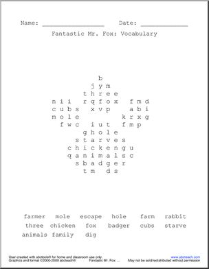 Fantastic Mr. Fox Vocabulary (elem) – paw shape Word Search – Abcteach