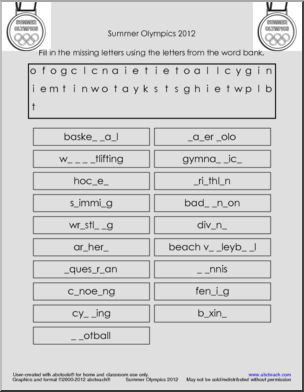 Missing Letters: Summer Olympic Events – Abcteach