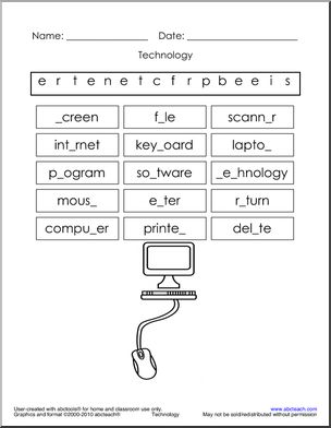 Missing Letter: Technology (elem/upper el) – Abcteach