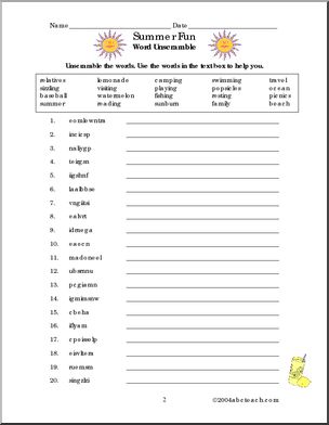 Spelling: Summer Theme (elem/upper elem) – Abcteach