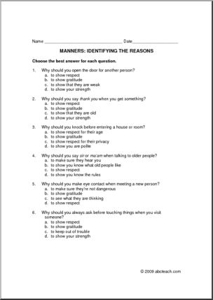Worksheet: Manners – Identifying Reasons (upper elem/middle) – Abcteach
