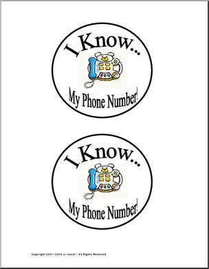 Badge: I Know …My Phone Number (preschool/primary) – Abcteach