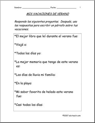 Spanish: Las vacaciones de verano (secundaria) – Abcteach