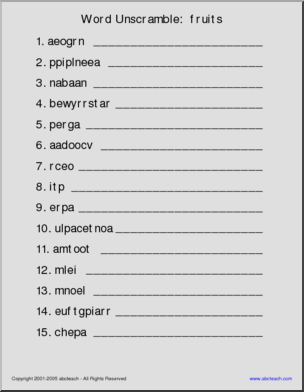 Unscramble the Words: Fruits – Abcteach