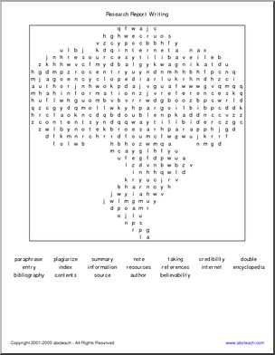 Word Search: Research & Report Vocabulary – Abcteach