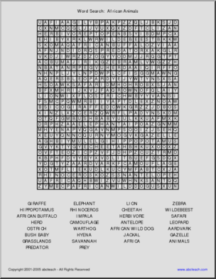 Animal Word Searches – Abcteach