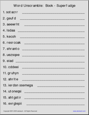 Book – Superfudge Unscramble the Words – Abcteach