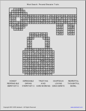 Word Search: Personal Character Traits – Abcteach