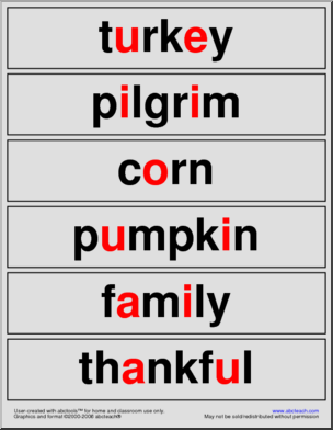 Word Wall: Thanksgiving words – Abcteach