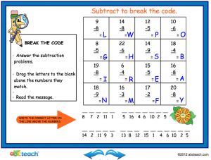 Interactive: Notebook: Math: Break the Code (subtraction) – Abcteach