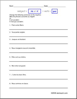French: Phrases nÃˆgatives – Abcteach