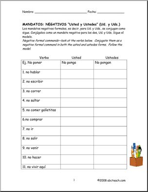Spanish: Mandatos: Usted y Ustedes – Negativos (secundaria) – Abcteach