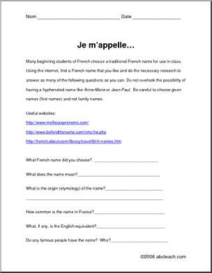 French Name Tag: Je m’appelle – Abcteach