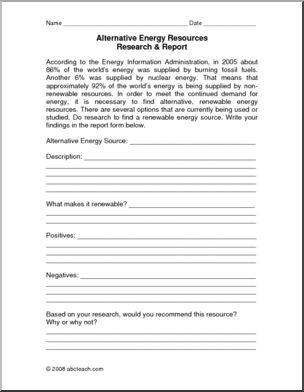 Research & Report: Alternative Energy (upper elem/middle) – Abcteach