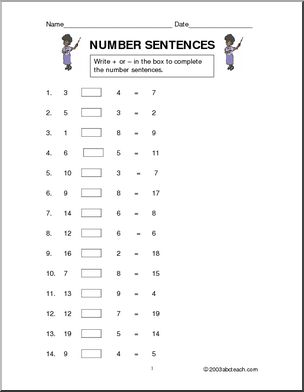 Worksheet: Number Sentences (primary) – Abcteach