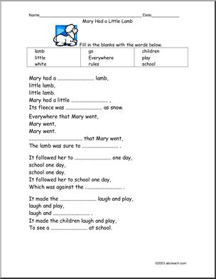 Mary Had a Little Lamb’ Nursery Rhymes – Abcteach