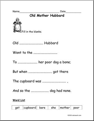 Nursery Rhymes: Old Mother Hubbard – Abcteach