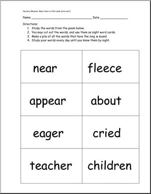 Nursery Rhymes: Mary Had a Little Lamb activities – Abcteach