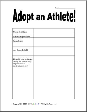 Olympics: Adopt an Athlete – Abcteach