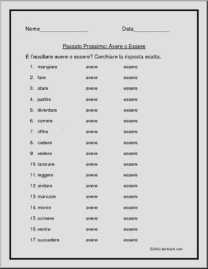 Italian: Grammar: Passato prossimo-essere – Abcteach