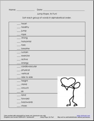 Healthy Heart Jump Rope (elem/upper) ABC Sort – Abcteach