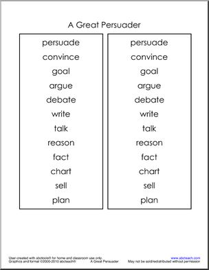 Writing: Persuasive; A Great Persuader Vocabulary Set (primary/elem ...