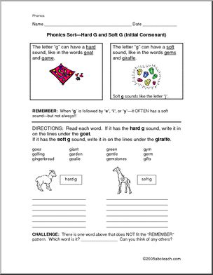 Hard and Soft G Phonics – Abcteach