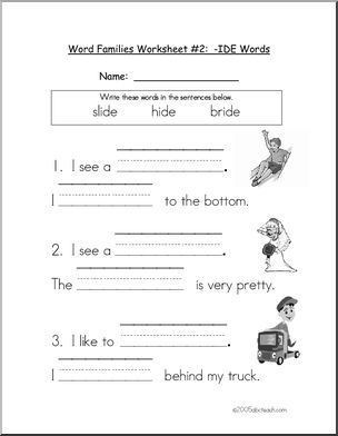 Word Family – ide words Worksheet – Abcteach