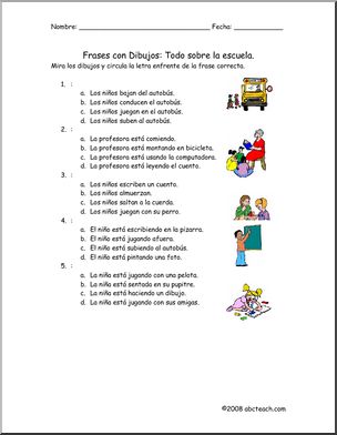Spanish: Frases con dibujos – La escuela (elementaria) – Abcteach
