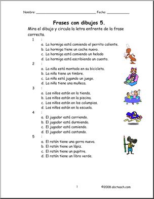Spanish: Frases con dibujos #5 (elementaria) – Abcteach