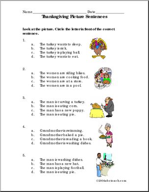 Picture Sentences – Thanksgiving (primary) Worksheet – Abcteach