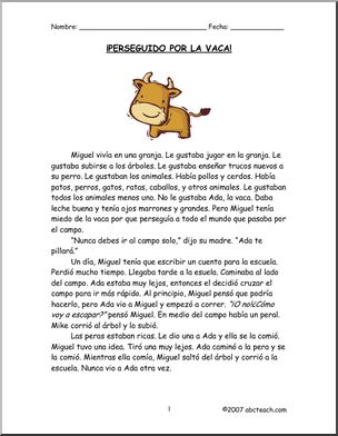Spanish: ComprensiÃ›n de lectura – “Perseguido por una vaca ...