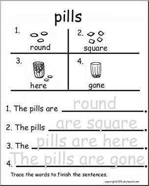 Beginning Writing Practice, Set 15 – trace (pills) – Abcteach