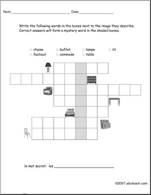 French: Word Theme Puzzle-meubles – Abcteach