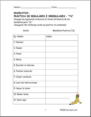 Spanish: Mandatos: TË™ – Prueba/Control de afirmativos y negativos ...