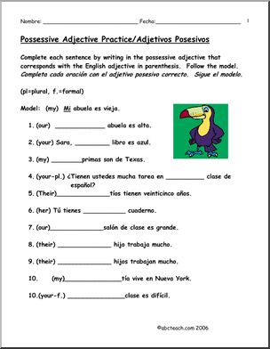 Spanish: Spanish 1 – Practica de los Adjetivos Posesivos (secundaria ...